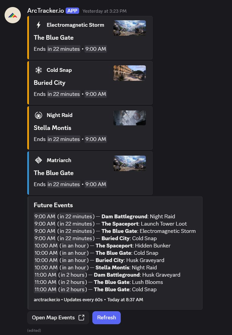 Discord Bot - ARC Raiders Raid Reports & Event Timers | ARCTracker.io