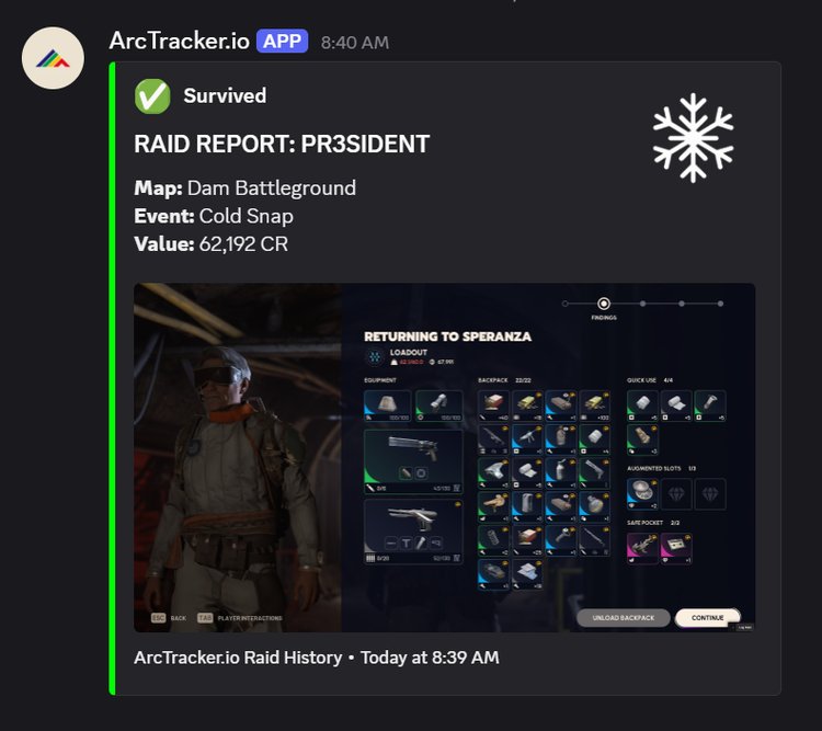 Discord Bot - ARC Raiders Raid Reports & Event Timers | ARCTracker.io
